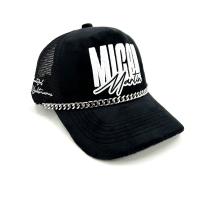 China Adjustable Baseball Cap Custom 3D Powder Puff Embroidered Logo Velvet Trucker With Metal Chain for sale