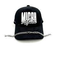 China Adjustable Baseball Cap Custom 3D Powder Puff Embroidered Logo Velvet Trucker With Metal Chain for sale