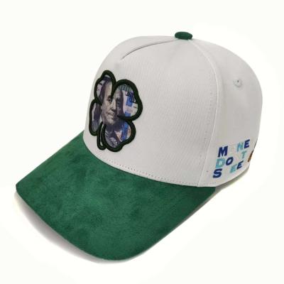 China Structured Baseball Cap Two tone Cotton 3D Patch Embroidered 5 panel Mid Profile Custom Pattern Custom Suede for sale