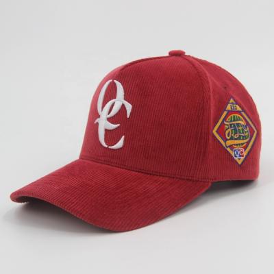 China Customized Corduroy 5 Baseball Caps Panel Caps 3D Embroidered Structured Sports for sale