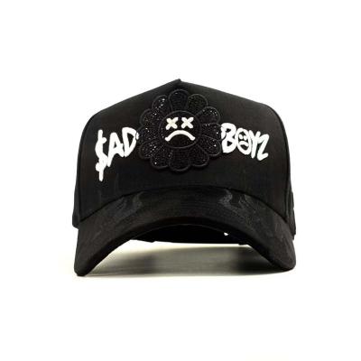China US Mexico Street Rhinestone Baseball Hat Custom Satin Taping With 3D Logo for sale