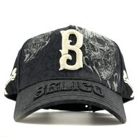 China Streetwear Baseball Cap Vintage Gothic Belico Big B Logo Skull Cross Bone 3D Embroidery Dad Allover Skull Pattern for sale
