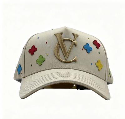China Custom Embroidered Hats American Mexican Street Style Colorful Leather Rhinestone VC 3D Detail for sale