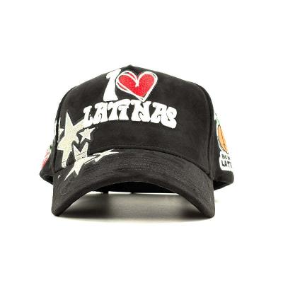 China Baseball Hats Streetwear I Love Latinas Black Suede Big Booty Latinas Multi patch Embroidered Y2K Adjustable for sale