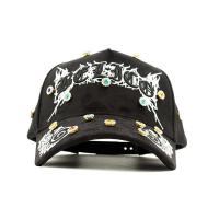 China Black Faux Suede Glow In Baseball Caps The Dark Hat Colorful Crystal Rhinestone Decor Gothic Curved Brim for sale