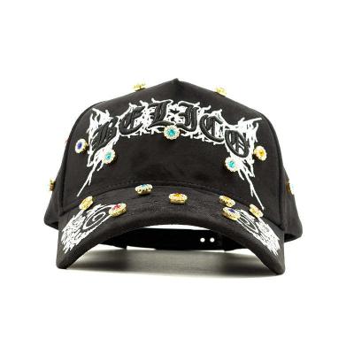 China Black Faux Suede Glow In Baseball Caps The Dark Hat Colorful Crystal Rhinestone Decor Gothic Curved Brim for sale