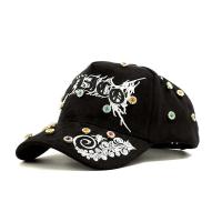 China Black Faux Suede Glow In Baseball Caps The Dark Hat Colorful Crystal Rhinestone Decor Gothic Curved Brim for sale