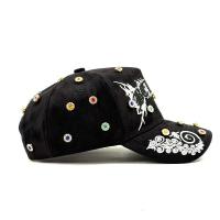 China Black Faux Suede Glow In Baseball Caps The Dark Hat Colorful Crystal Rhinestone Decor Gothic Curved Brim for sale