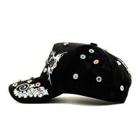 China Black Faux Suede Glow In Baseball Caps The Dark Hat Colorful Crystal Rhinestone Decor Gothic Curved Brim for sale