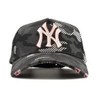 China Black Camo Distressed Ny Rhinestone Baseball Caps Vintage Ripped Brim Trucker For Men Women Outdoor Sport for sale