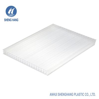 China 16mm Four Wall Polycarbonate Hollow Sheet Clear Green Anti Impact Thermal Insulation for sale