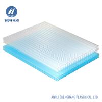 China 16mm Four Wall Polycarbonate Hollow Sheet Clear Green Anti Impact Thermal Insulation for sale