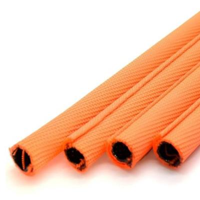 China Dual Layer Expandable Braided Sleeving Wear Resistant Self Closing Wire Wrap Orange Black for sale