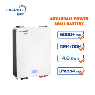 China 48V 100AH LiFePO4 Solar Power Wall Battery Pack with 5000 Cycle Life and LCD Display for sale