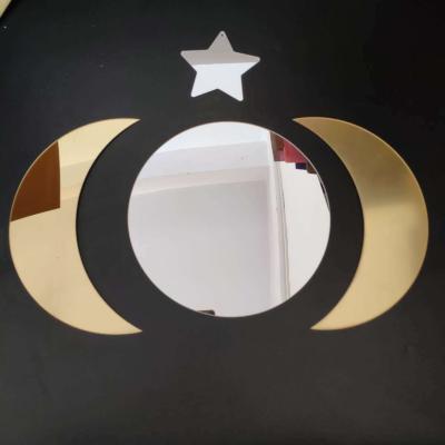 China 1mm PMMA Acrylic Moon Phase Mirror Set 200mm Round Laser Cut Wall Mirror For Boho Bedroom Home Decor Wholesale Custom Size for sale