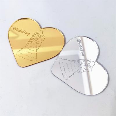 China Custom Laser Engraved Logo Acrylic Heart Mirror, Silver Gold Shatterproof Wedding Favor Souvenir Gift For Engagement Party Home Table Decor for sale