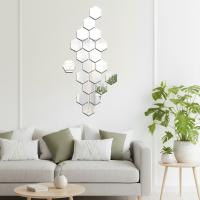 China 6Pcs/Set Hexagonal PMMA Acrylic Wall Mirror Stickers, Self-Adhesive Removable Shatterproof Silver Decor Mirror Tile For Living Room Bedroom Bathroom Custom Color for sale