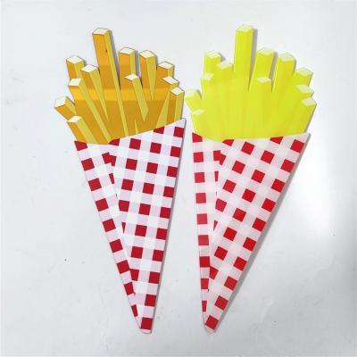 China Customize UV Printed Plastic French Fries Checkered Cone Pop Art Hanging Ornament for sale