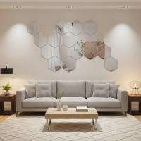 China 3D Honeycomb Hexagonal Acrylic Mirror Wall Stickers, Self-Adhesive Removable Shatterproof Silver Reflective Mirror Tiles For Living Room Bedroom Office Background Decor Custom Size Color for sale