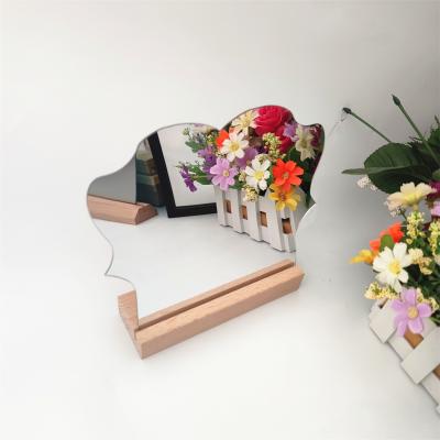 China Cute Irregular Cloud Shaped PMMA Acrylic Tabletop Vanity Mirror With Solid Wood Stand Shatterproof Portable Freestanding Makeup Mirror Custom Size for sale
