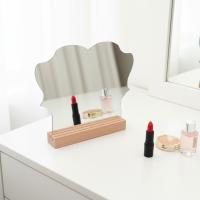 China Cute Irregular Cloud Shaped PMMA Acrylic Tabletop Vanity Mirror With Solid Wood Stand Shatterproof Portable Freestanding Makeup Mirror Custom Size for sale