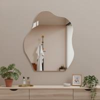 China Frameless Irregular Wavy Asymmetrical PMMA Acrylic Wall Mirror, Shatterproof Silver Decorative Mirror For Living Room Bedroom Bathroom Custom Shape for sale