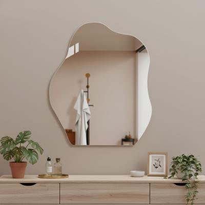 China Frameless Irregular Wavy Asymmetrical PMMA Acrylic Wall Mirror, Shatterproof Silver Decorative Mirror For Living Room Bedroom Bathroom Custom Shape for sale