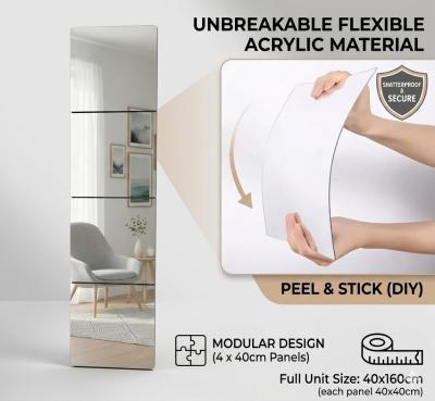 China Shatterproof Acrylic Full Length Body Mirror Frameless Plastic Mirror Sheets Self Adhesive Wall Decor HD Reflection for sale