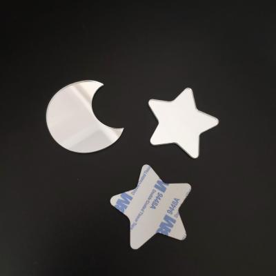 China Star & Moon Celestial Self-Adhesive PMMA Acrylic Mirror Wall Stickers, 3M Backing Shatterproof Smooth Round Edge Kids Nursery Decor Mirror Custom Size Shape for sale