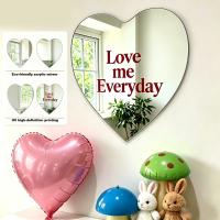 China Heart Shaped UV Printed Acrylic Wall Mirror, Custom Logo Text Printing Self Adhesive Acrylic Mirror Sheet, Irregular Love Heart Decor Mirror For Bedroom Wall Decor for sale