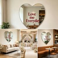 China Heart Shaped UV Printed Acrylic Wall Mirror, Custom Logo Text Printing Self Adhesive Acrylic Mirror Sheet, Irregular Love Heart Decor Mirror For Bedroom Wall Decor for sale