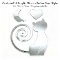 China Custom Cut Irregular Acrylic Mirror Sheet Cat Moon & Heart Shaped Mirror Cutouts for Wall Decor for sale