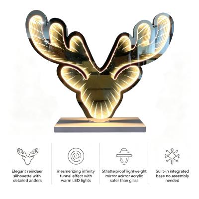 China Reindeer Head Shaped Infinity Mirror LED 3D Acrylic For Christmas Decor for sale