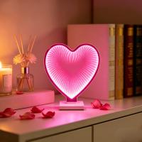 China Heart Shaped LED Infinity Mirror Pink Glow Flicker Free Shatterproof 3D Mirror Light for sale
