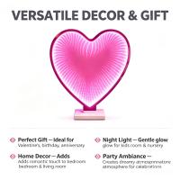China Heart Shaped LED Infinity Mirror Pink Glow Flicker Free Shatterproof 3D Mirror Light for sale