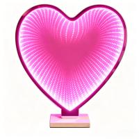China Heart Shaped LED Infinity Mirror Pink Glow Flicker Free Shatterproof 3D Mirror Light for sale