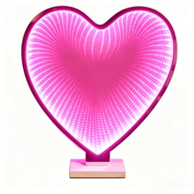 China Heart Shaped LED Infinity Mirror Pink Glow Flicker Free Shatterproof 3D Mirror Light for sale