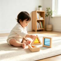 China Wholesale Color Acrylic Mirror Block Wooden Frame Sensory Play Building Blocks Shatterproof Plastic Mirror Tile Montessori Educational Toy For Kindergarten Nursery Kids Sensory Training for sale