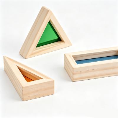 China Wholesale Color Acrylic Mirror Block Wooden Frame Sensory Play Building Blocks Shatterproof Plastic Mirror Tile Montessori Educational Toy For Kindergarten Nursery Kids Sensory Training for sale