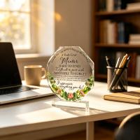 China UV Printing Clear Acrylic Plaque Stand Gift Corporate Desktop Souvenir Standee for sale