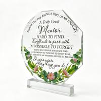 China UV Printing Clear Acrylic Plaque Stand Gift Corporate Desktop Souvenir Standee for sale