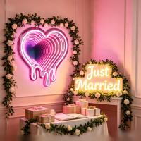 China Pink Melting Heart Shaped Infinity Mirror For Engagement Party Decoration for sale