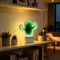 China Cactus Infinity Mirror LED Light For Cafe Boutique Bar Interior Decor for sale