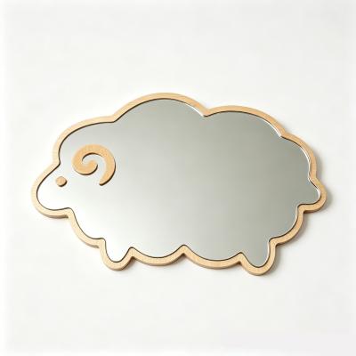 China Cute Sheep Shaped Custom Acrylic Mirror Plywood Frame For Children Bedroom Playroom for sale