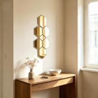 China Hexagon Gold PET Mirror Sheet Self Adhesive Metallic Reflective For Home Decor for sale