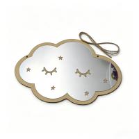 China Wholesale Cloud Shape Plywood Framed Acrylic Mirror Shatterproof Kids Wall Hanging Mirror Cartoon Nursery Decorative Mirror For Children Bedroom Montessori Wall Decor for sale