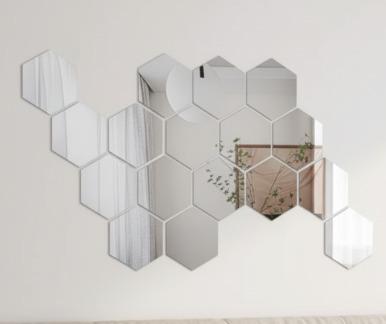 China 3D Honeycomb Hexagonal Acrylic Mirror Wall Stickers, Self-Adhesive Removable Shatterproof Silver Reflective Mirror Tiles For Living Room Bedroom Office Background Decor Custom Size Color for sale