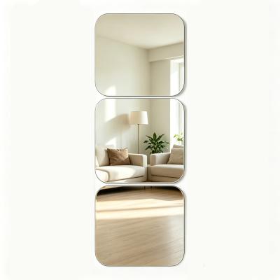 China Wholesale Rounded Rectangle Self Adhesive Acrylic Mirror Tiles Removable Flexible Wall Mirror Stickers Shatterproof Full Body Mirror DIY Combination Wall Decor For Bedroom Entryway Rental House for sale