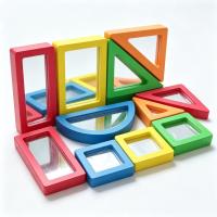 China Wholesale Colorful Geometric Mirror Building Blocks Montessori Sensory Stacking Play Blocks Non-Magnetic Educational Toy For Toddler Kindergarten Preschool for sale