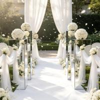 China 300×300×600mm Gold Silver Mirror Acrylic Cube Plinth Stand, Luxury Mirror Pedestal Display Riser For Wedding Event Party Decoration for sale